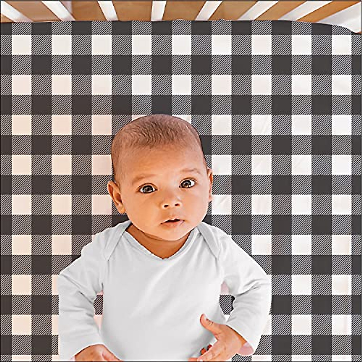 The Peanutshell Fitted Crib Sheet Set for Baby Boys or Girls - Unisex 4 Pack - Woodland Animals & Buffalo Plaid