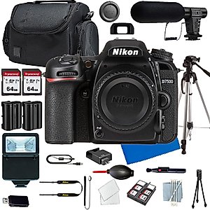 Nikon D7500 DSLR Camera Body+Shot-Gun Microphone+Photo Software Package+ Case+128 GIG Memory+Slave Flash+Tripod(13PC) Bundle