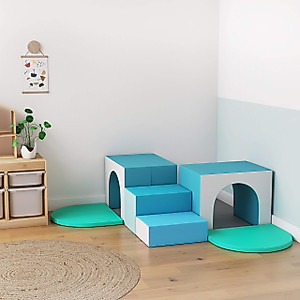 ECR4Kids SoftZone Corner Tunnel Maze Foam Climber, Indoor Active Play Structure for Babies and Toddlers, Soft Obstacle Course for Playrooms and Classrooms - Contemporary