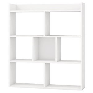 LOKO 7-Cube Bookcase, 4-Tier Storage Display Shelf with Anti-Tipping Kits, Freestanding Wooden Floor Standing Unit, Modern Open-Back Bookshelf for Living Room, Kids Room, Study, Office (1, White)