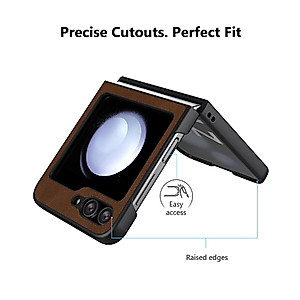 Cresee Case for Samsung Galaxy Z Flip 5 (2023) PU Leather Back & Hard PC Bumper Phone Case for Galaxy Z Flip 5 5G - Brown