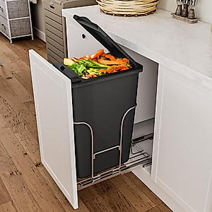 50-Quart (XL) Pull-Out Trash Can with Lid for 14.2" W x 22.2" D x 29.5" H Min Cabinets, Sliding Under Mount Kitchen Pullout Waste Container Trash Can, Black