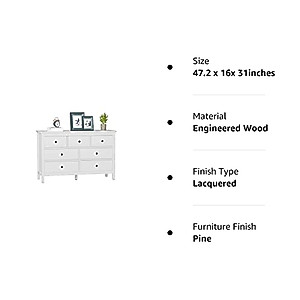CARPETNAL White Dresser, Modern Dresser for Bedroom, 7 Drawer Double Dresser with Wide Drawer and Metal Handles, Wood Dressers & Chests of Drawers for Hallway, Entryway.