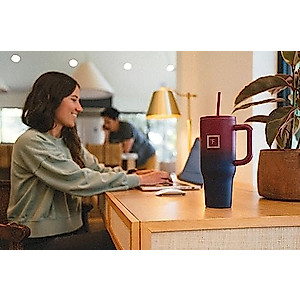 IRON °FLASK Co-Pilot 40 oz Insulated Tumbler with Straw & Flip Cap Lids - Cup Holder Bottle for Hot or Cold Drink - Leak-Proof, Double Walled - Water, Coffee Portable Travel Mug - Dark Night