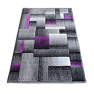 Masada Rugs, Modern Contemporary Area Rug, Purple Grey Black (2 Feet X 3 Feet) Mat
