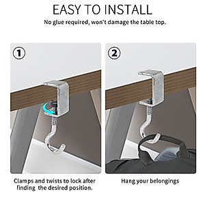 4 Pack Desk Bag Holder Schoolbag Hooks Headphone Hanger Stand, Adjustable Metal Under Desk Clamp Hook Mount for Portable Bag Gaming Headphones Clothes Table Hook, Save Space