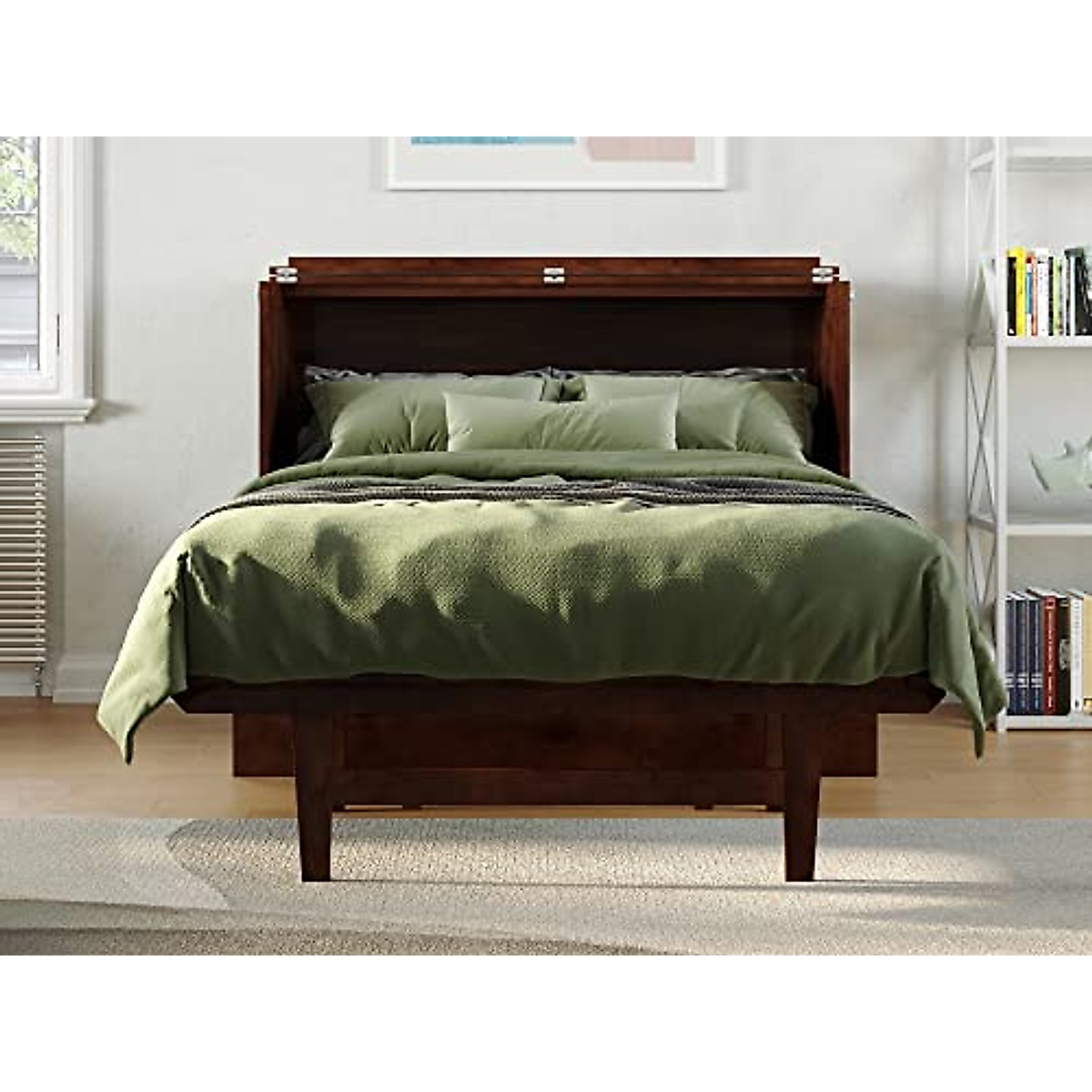 AFI, Northampton Murphy Bed Desk with Premium 6 Inch Folding Memory Foam Mattress and Built-in Charger, Full Size, Walnut