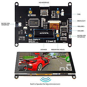 ELECROW 5 Inch Monitor for Raspberry Pi Touchscreen Monitor with Speaker LCD Display for Raspberry Pi 5 4 3 Windows PC HDMI-Compatible & USB Powered Travel Monitor for Laptop Black