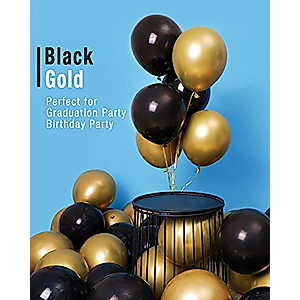 Styirl Black 100 Pcs Party Balloons (5/10/12/18 inch) for Birthday, Wedding, Graduation, Baby Shower, Bachelorette Party Decorations, Includes Curling Ribbon