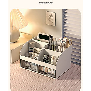 Office Desktop Organizer Box With Different Grids Sorting Storage Box Orderly And Tidy Stationery Organizer Box For Books Paper Clips Pens Office Supplies (Blue)