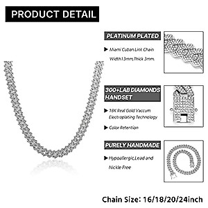 MOFEIJEWEL 13mm Cuban Link Chain For Men Women Iced Out Chain Miami Cuban Necklace Bling Diamond Chains Hip Hop Jewelry （Silver 16inch）