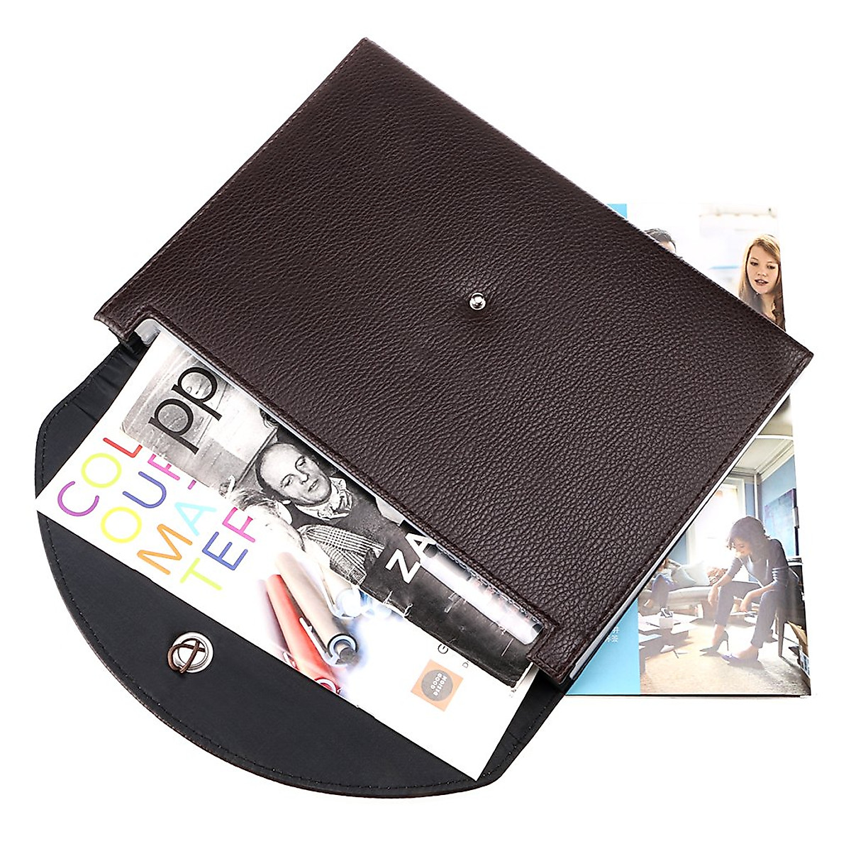 BTSKY PU Leather Expanding File Folders-13 Pockets A4 Letter Size Paper File Folder Accordion Business Document Organizer with Fasteners and Tabs (Brown)