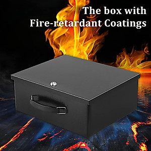 Dalmbox Portable Metal Safe Box with Key Lock - Fire Resistant Storage for Documents, Car, Home and Outside - X Large 13.2"x 11"x 5.1" Black Box