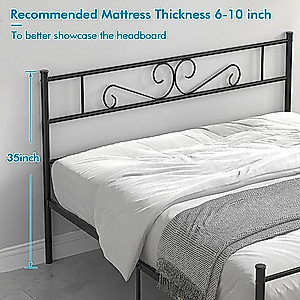 VECELO Queen Size Bed Frame with Headboard, 14 Inch Metal Platform Mattress Foundation, No Boxing Spring Needed, Squeak Resistant, Easy Assembly, Black