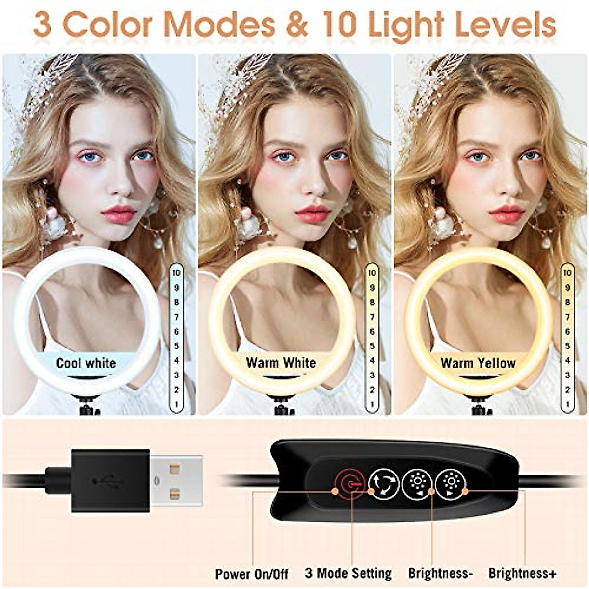 13 inch Ring Light with Floor Tripod and Desk Stand(Ringlight Kit Totally 74" Tall), LED Circle Light with Phone Holder, for Photo Selfie, Video Recording, Zoom Meeting
