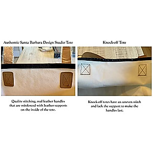 Santa Barbara Design Studio Tote Bag Hold Everything Collection Black and White 100% Cotton Canvas with Genuine Leather Handles, Large, Getaway