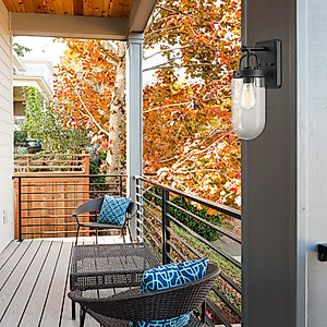 Boyd 1-Light Outdoor Indoor Wall Sconce, Black, Clear Glass Shade,44362