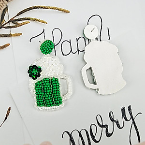 St Patrick's Day Beaded Earrings Green Beer Cup Dangle Earrings St Patrick's Day Accessories Costumes Jewelry for Women Gifts