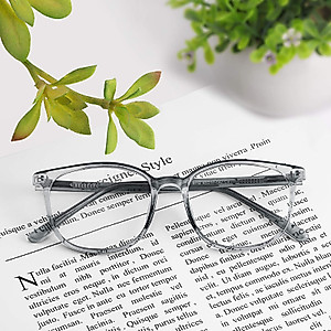 FONHCOO Blue Light Blocking Glasses Fashion Round TR90 Frame Transparent Eyewear Anti UV Blu-Ray Computer Glasses for Women Men (Grey)