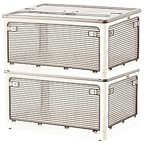ZKDYNJ 2 Pack 89Qt Foldable Storage Bin with Lids, Folding Storage Box, Collapsible Plastic Storage Bins for Closet Organizer, Containers for Organizing, Clear Stackable Storage Bins with Five-door