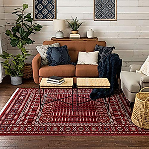 Well Woven Aldo Crimson Red & Blue Bokhara Tribal Area Rug 5x7 (5'3" x 7'3")