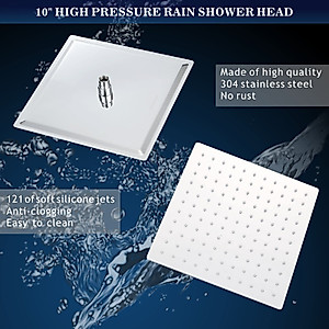 Nuodan Dual Shower Head, 10'' High Pressure Rain Shower Head / 5 Spray Handheld Showerhead Combo with 14'' Adjustable Shower Extension Arm, Hose and Adhesive Shower Holder (Chrome)