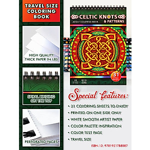 Celtic Knots and Patterns. Adult Travel Size Coloring Book on Thick Artist Paper with a Spiral Binding on The top