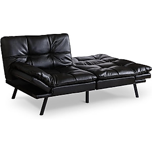 Hcore Futon Bed, Mid-Century Modern Memory Foam Loveseat Sofas, Black