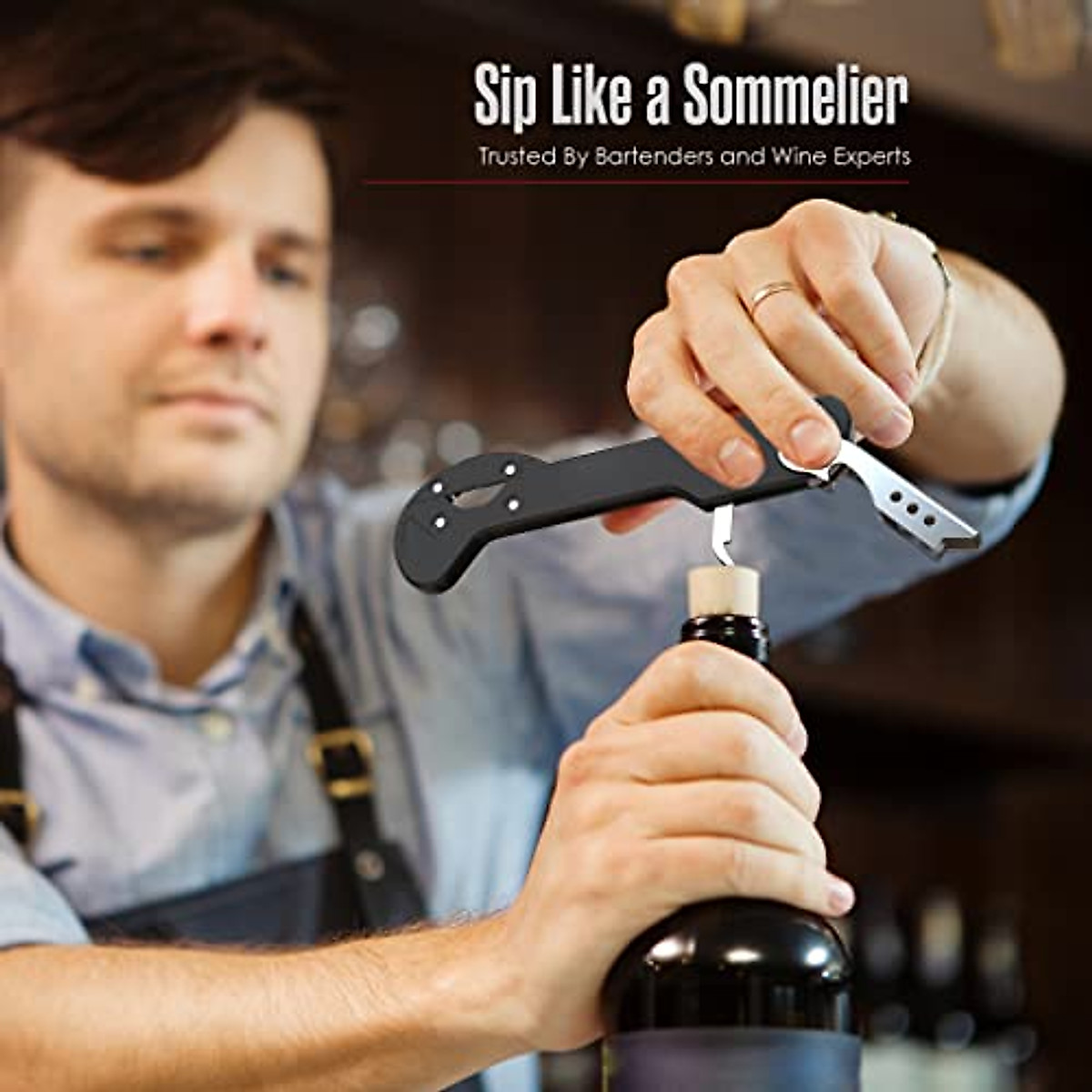 Houseables Boomerang Wine Opener, Corkscrew, 5 1/4”, Black, Cork Screw, No Blade, Foil Cutter, 3 in 1, for Waiters, Servers, Sommelier, Restaurant, Open Bottles, Beer, Multi Use, Compact