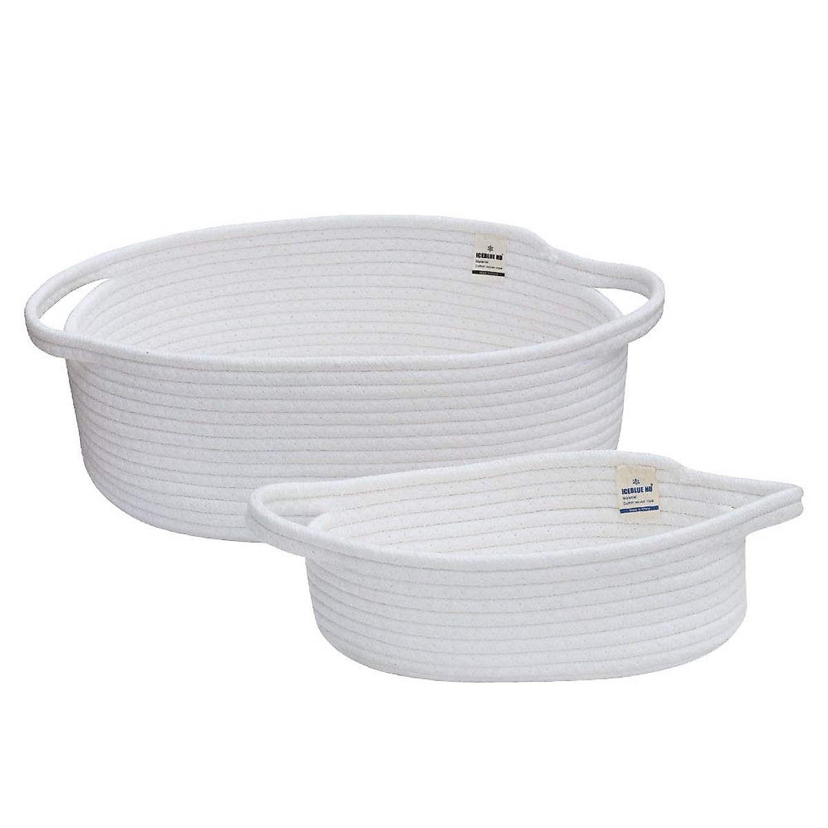 ICEBLUE HD White Mini Storage Basket 100% Natural Cotton Rope Storage Boxes Toy Bins Childrens Room Decor