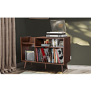 QHITTY Record Player Stand, Mid-Century Modern Vinyl Record Storage Cabinet Table with Wood Legs, Turntable Stand Record Holder Holds Up to 300 Albums for Living Room, Bedroom