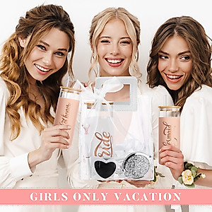 Tioncy 56 Pcs Bridesmaids Proposal Gifts Including Wedding Bridesmaid Tumblers with Lids and Straw Pen Bags Sunglasses Hair Scrunchies Mirrors Knotted Bracelet Claw Clips PVC Bags Ribbons for Party