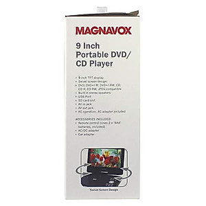 Magnavox MTFT713-BK Portable 9 Inch TFT Swivel Screen DVD/CD Player in Black