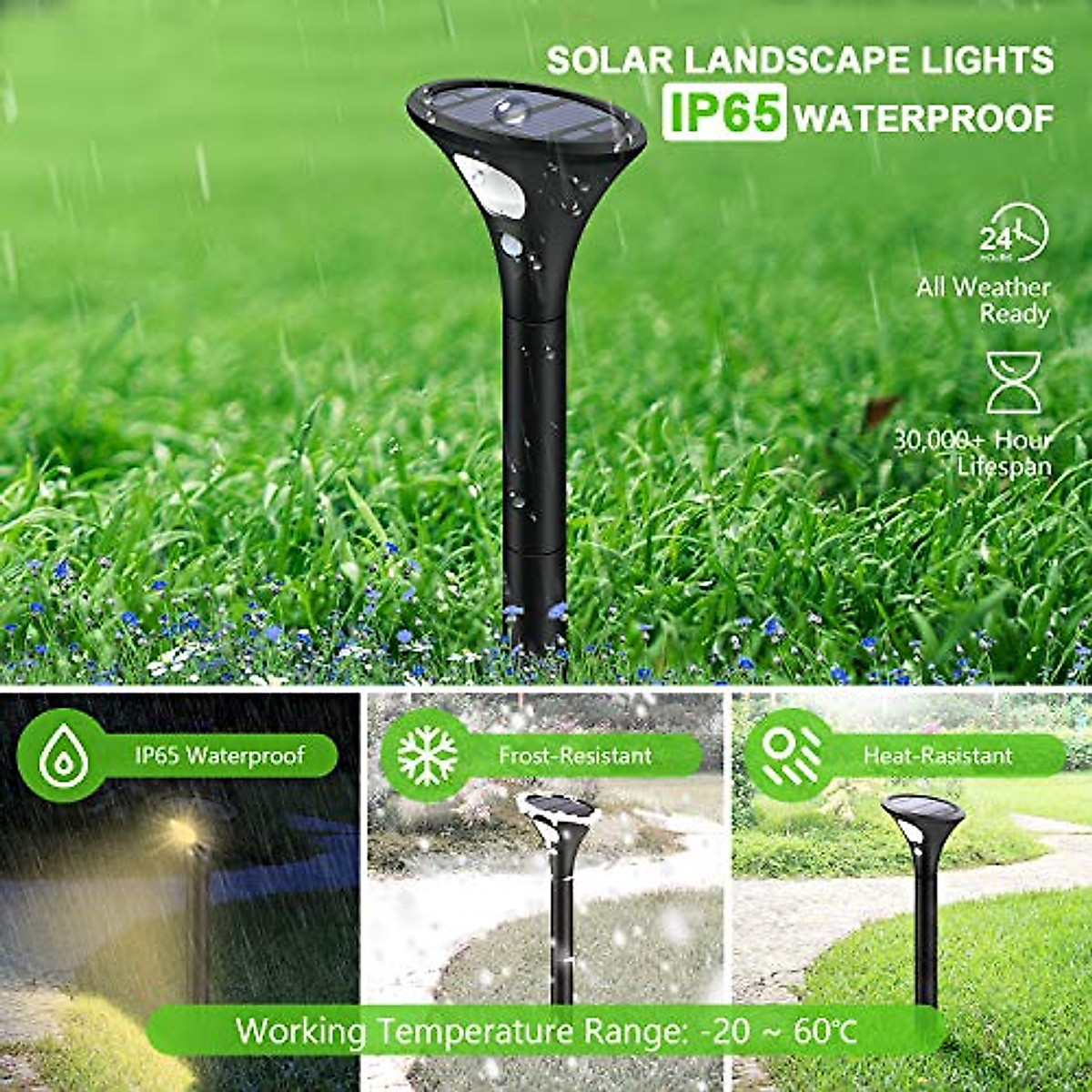 Leolee Solar Pathway Lights, 4 Pack LED Solar Powered Garden Lights, 2 Modes Max 120H Lighting Solar Landscape Lights, IP65 Waterproof Solar Motion Lights Outdoor for Walkway, Yard, Patio, Driveway