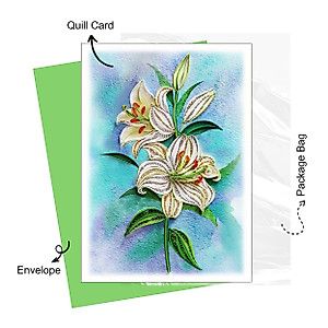 QUILLCRAFT White Lily Sympathy Card, Condolences Greeting Card for Loss of Mother, Father, Him Her Pet, Thinking Of You Card, Quilling Quilled Card with Envelope for Grief and Loss (White Lily)