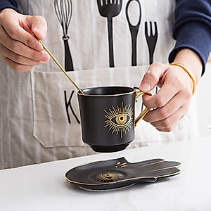 Tofficu Evil Eye Coffee Mug: Vintage Ceramic Teacup Turkish Arabic Greek Tea Server Sets Lucky Evil Eye Coffee Cup with Saucer for Cappuccino Mocha Tea Cereal Latte Mulled Wine