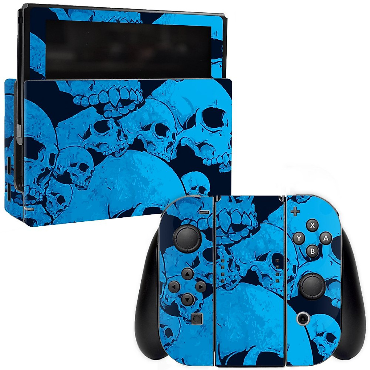 MightySkins Skin Compatible with Nintendo Switch - Blue Skulls | Protective, Durable, and Unique Vinyl Decal wrap Cover | Easy to Apply, Remove, and Change Styles | Made in The USA