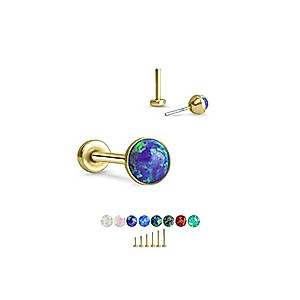 316 Stainless Steel Yellow Gold-Tone Threadless Push Pin Nose Ring Labret Monroe Stud 3mm Glued Purple Faux Opal 16G