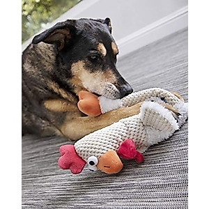 goDog Checkers Skinny Rooster Squeaky Plush Dog Toy, Chew Guard Technology - White, Large