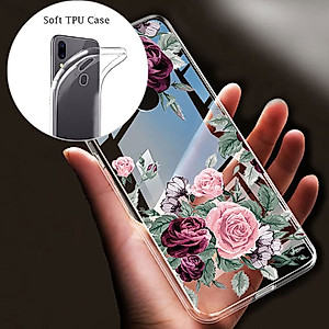 KJYFOANI for Doogee V20 Pro Case with 2 x Tempered Glass Screen Protector, Transparent Shockproof Solf Silicone Protection Case for Doogee V20 Pro, Case for Women Men, (6.43") - Rose Flower