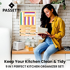 PASSETTI Bamboo Drawer Organizer for Storage Bag, Foil and plastic Wrap Organizer with Sharp Cutter, Storage Compatible with Gallon, Quart, Sandwich, Snack Bags and 12" Aluminum Foil & Wax Paper