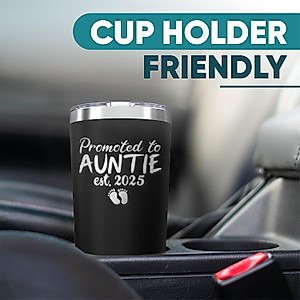 shop4ever Promoted to Auntie Est. 2025 Tumbler Insulated Tumbler 20 oz. with Lid, Stainless Steel Cups Travel Coffee Mug New Aunt Baby Announcement Gift (Black)