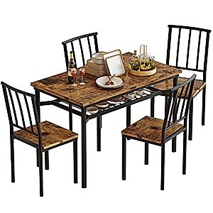 AWQM Dining Table Set for 4, Dining Table with Storage Shelf and 4 Chairs, Industrial Kitchen Table and Chairs for 4, Table and 4 Chairs Set for Breakfast Nook, Dining Room, Kitchen - Rustic Brown