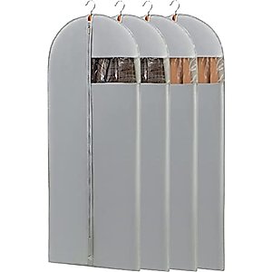 4 Pack - 65" Dress Garment Bags for Hanging Clothes, Dress Bags for Gowns Long, Foldable Long Garment Bag with Clear Window for Closet Storage and Travel - Gray