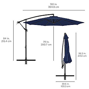 Best Choice Products 10ft Offset Hanging Market Patio Umbrella w/Easy Tilt Adjustment, Polyester Shade, 8 Ribs for Backyard, Poolside, Lawn and Garden - Navy Blue