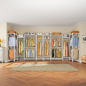 VIPEK L22S Heavy Duty Clothes Rack L Shaped Garment Rack Metal Clothing Rack Freestanding Wardrobe Closet Rack with 8 Shelves & 6 Hanging Rods, 76" L x 45" W x 76.4" H, Max Load 1050LBS, White