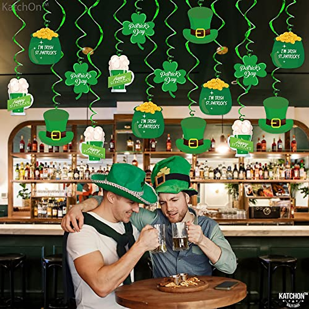St Patricks Day Hanging Swirls Decorations - 30 Pieces, No DIY | Saint Patricks Day Hanging Decor | St Patricks Day Decorations Classroom, Shamrock Decorations, St Patricks Bulletin Board Decorations