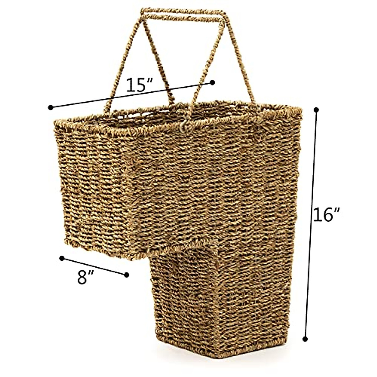 15" Water Hyacinth Storage Stair Basket With Handles by Trademark Innovations (Natural)