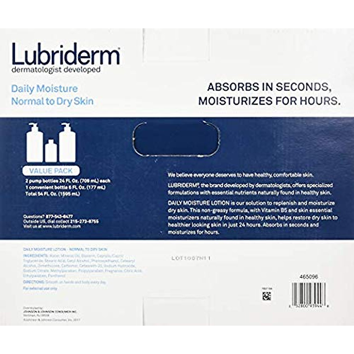 Lubriderm Dermatologist Daily Moisture Lotion for Normal to Dry Skin 3 Pack Value Pack