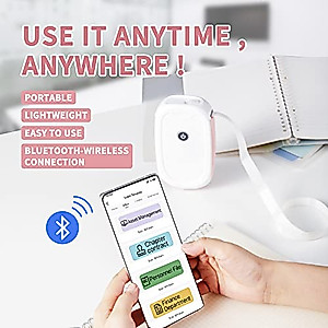 iEager L11 Portable Label Maker Machine, Wireless Mini Label Printer, White-Pink Thermal High Speed Printing Machine with Tape, Compatible with iOS & Android